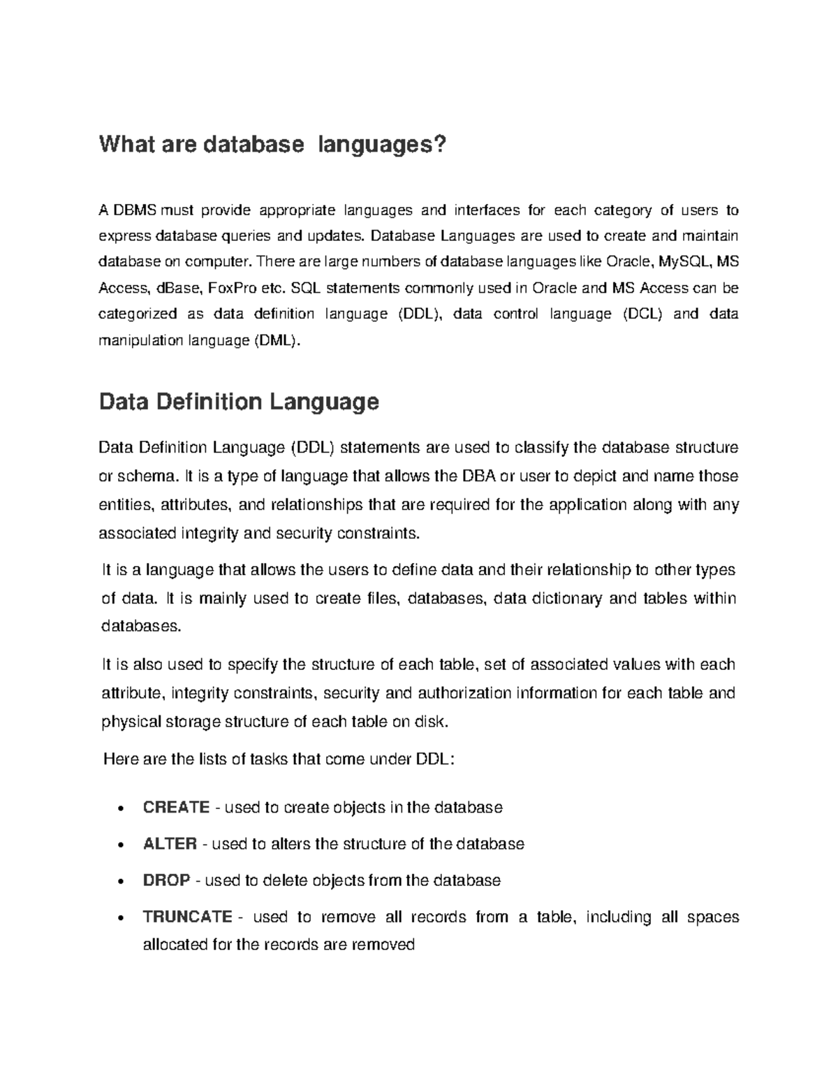 Class note 9 database languages - What are database languages? A DBMS ...