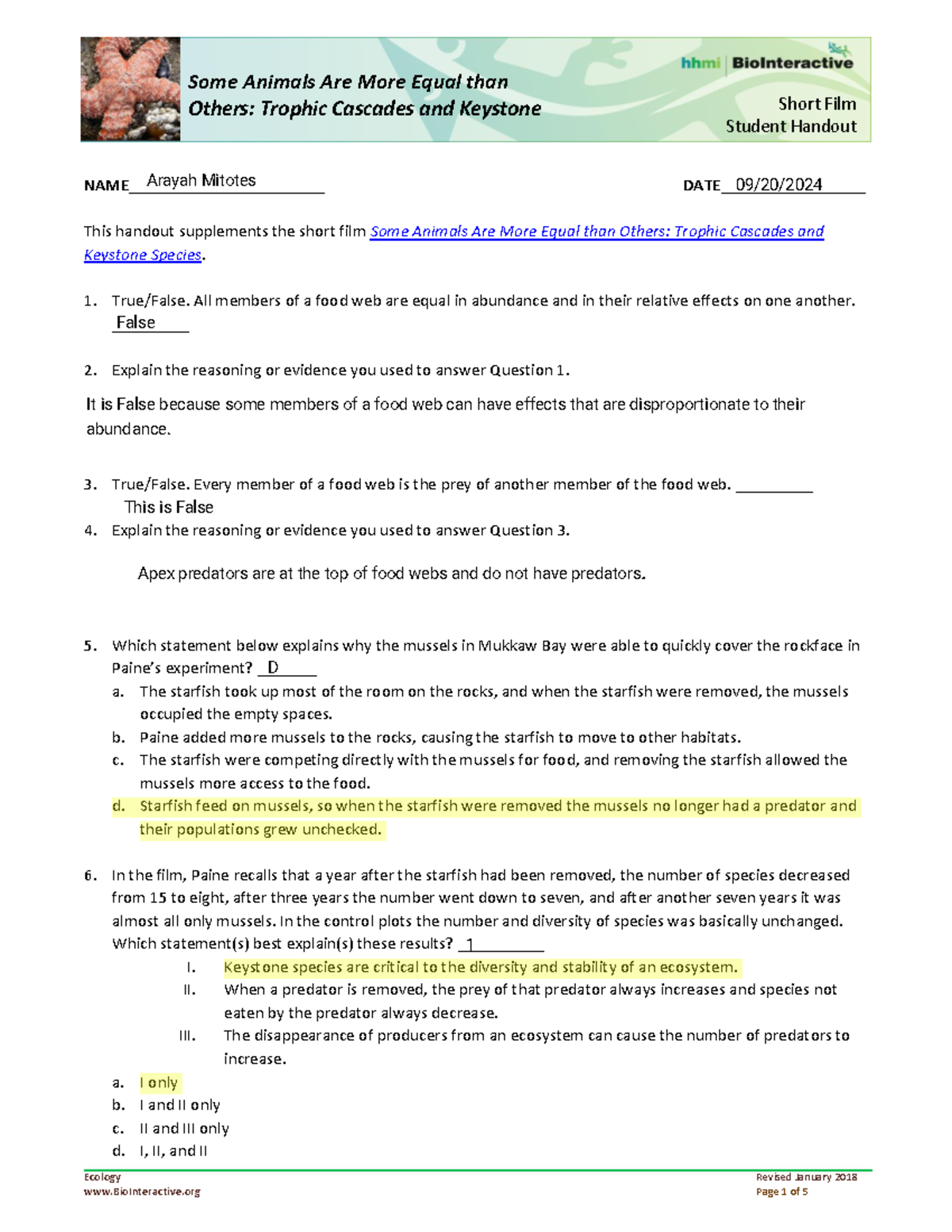 Kami Export - HHMI Video Guide Trophic Cascades (2) - Species Ecology ...