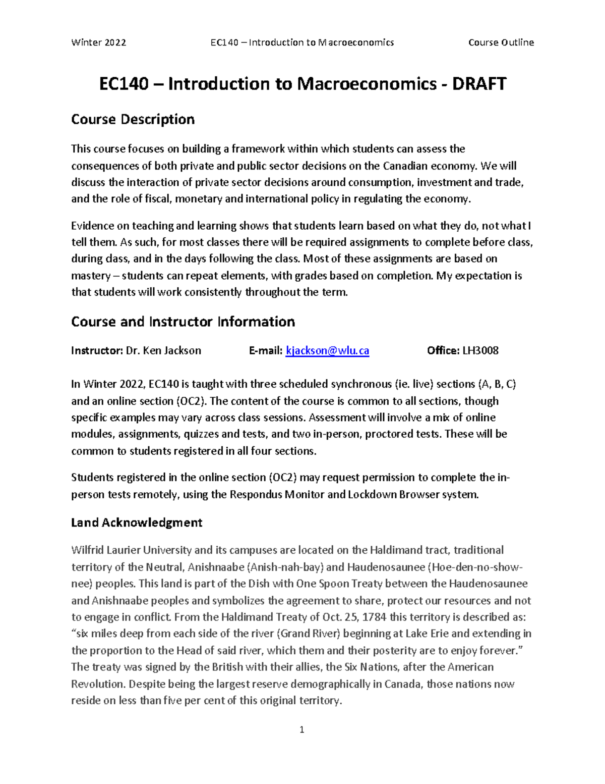 EC140 Course Outline - Winter 2022 - Draft - EC14 0 – Introduction to ...