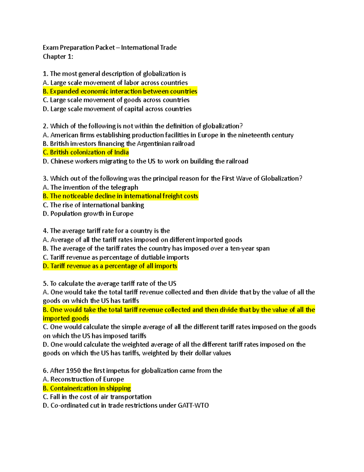 Exam Preparation Packet Chapters 1-3 - Exam Preparation Packet ...