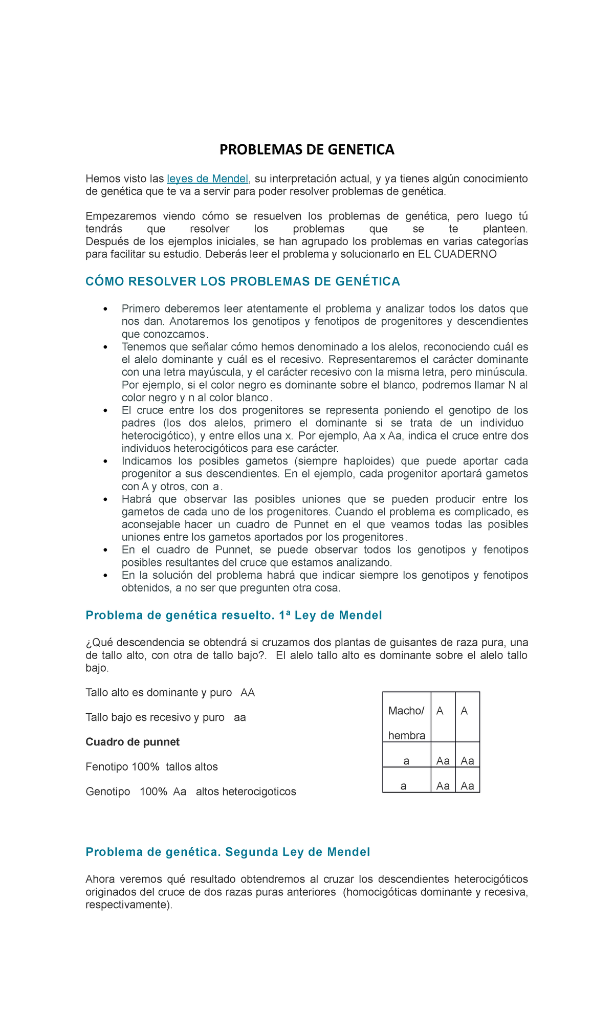 Problemas DE Genetica - Leyes de Mendel - PROBLEMAS DE GENETICA Hemos ...