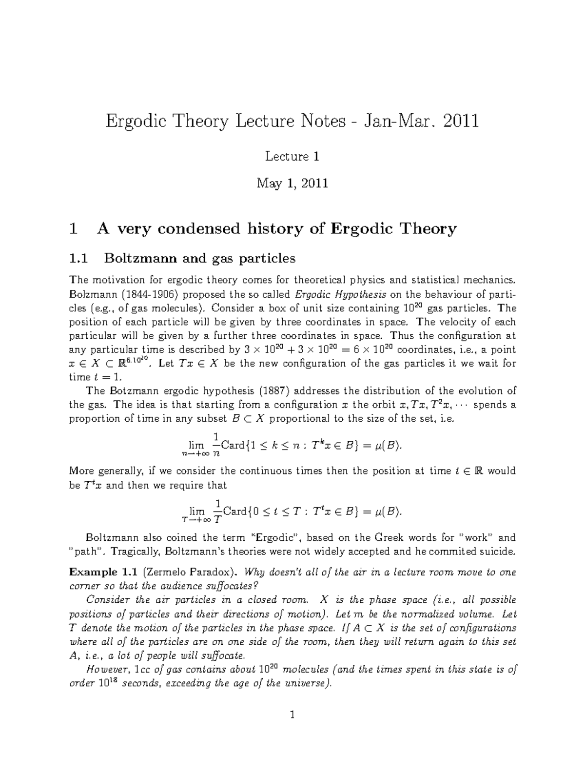 Ergodic Theory Lecture Notes 2010-2011 (all) - Ergodic Theory Lecture ...
