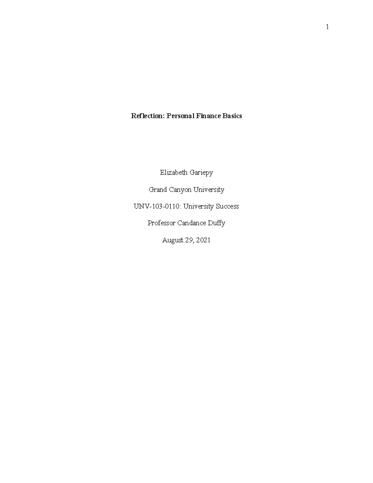 Reflection Personal Finance Basicsignment - Reflection: Personal ...