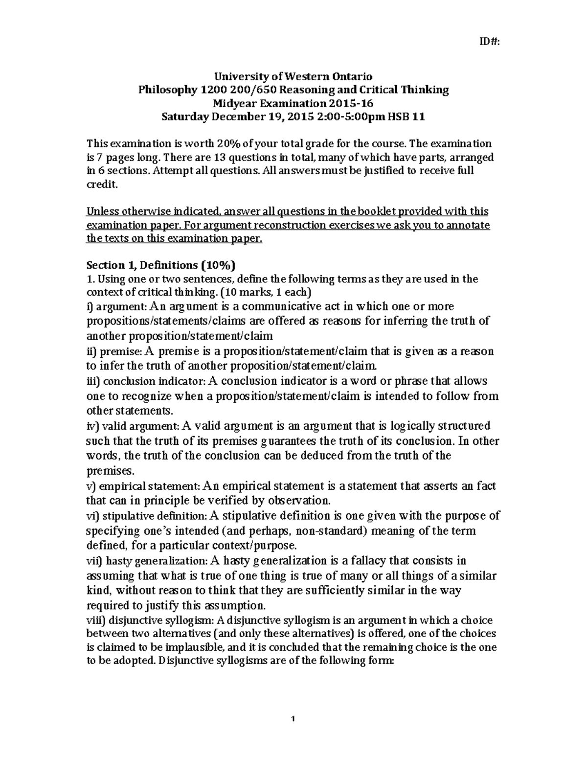 Practice Midyear Solutions - University of Western Ontario Philosophy ...