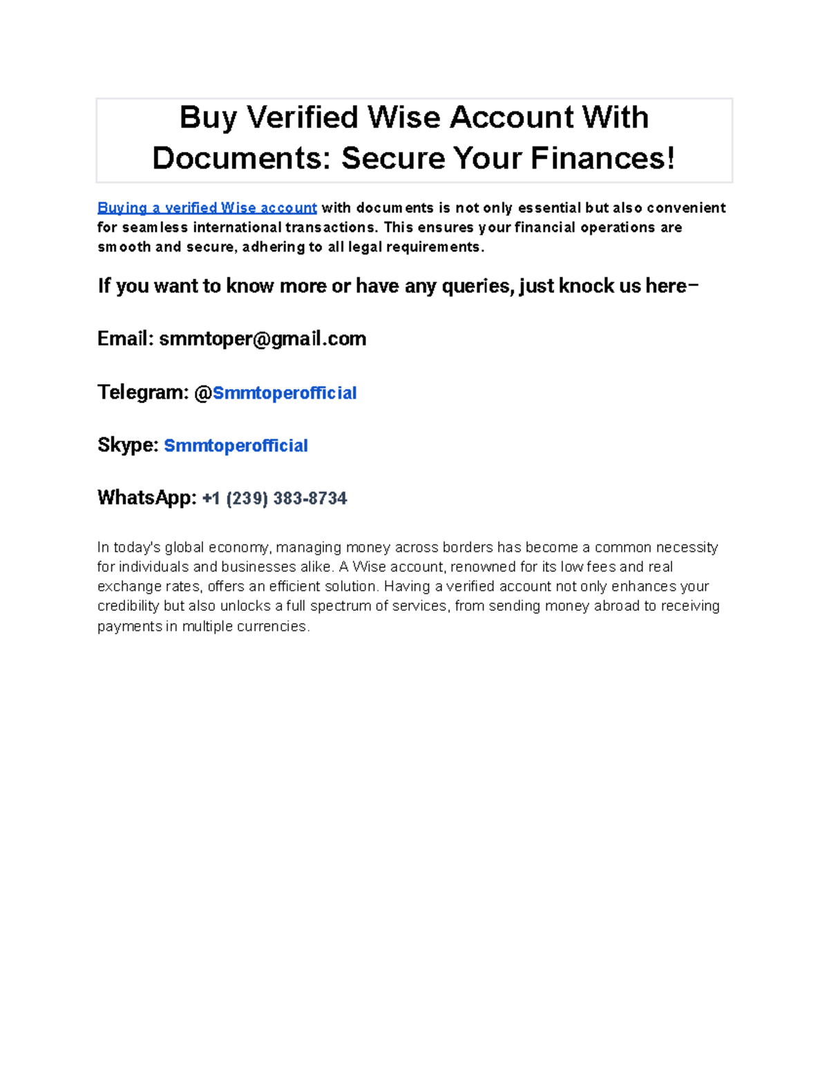 Buy Verified Wise Account with Documents - Buy Verified Wise Account ...