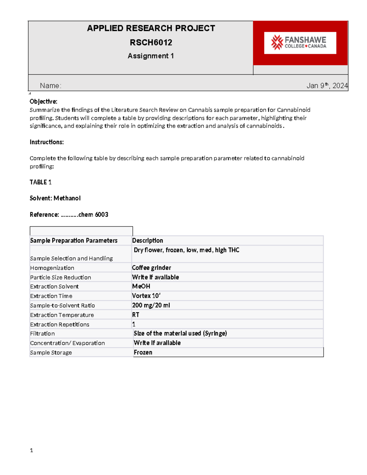 RSCH6012 Assignment 1 - RSCH Assignment 1 Name: Jan 9th, 2024 4 ...