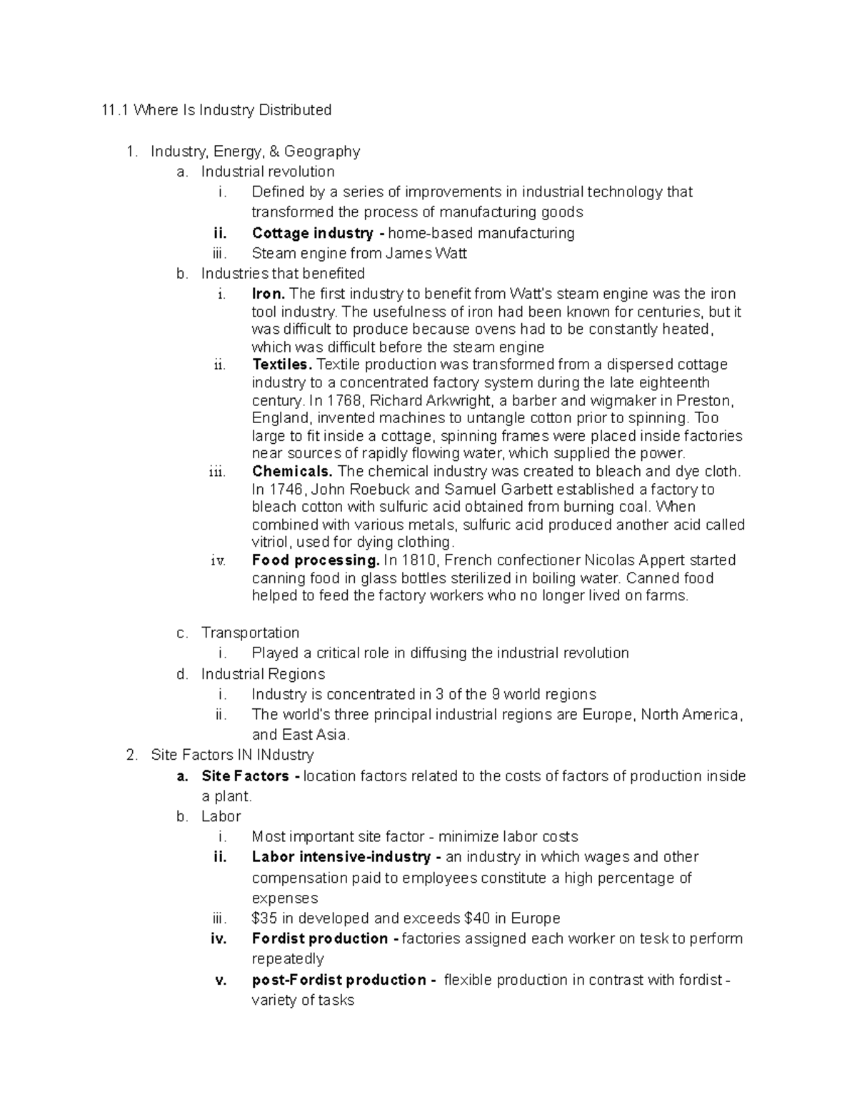 APHu G Chapter 11 Notes - 11 Where Is Industry Distributed Industry ...