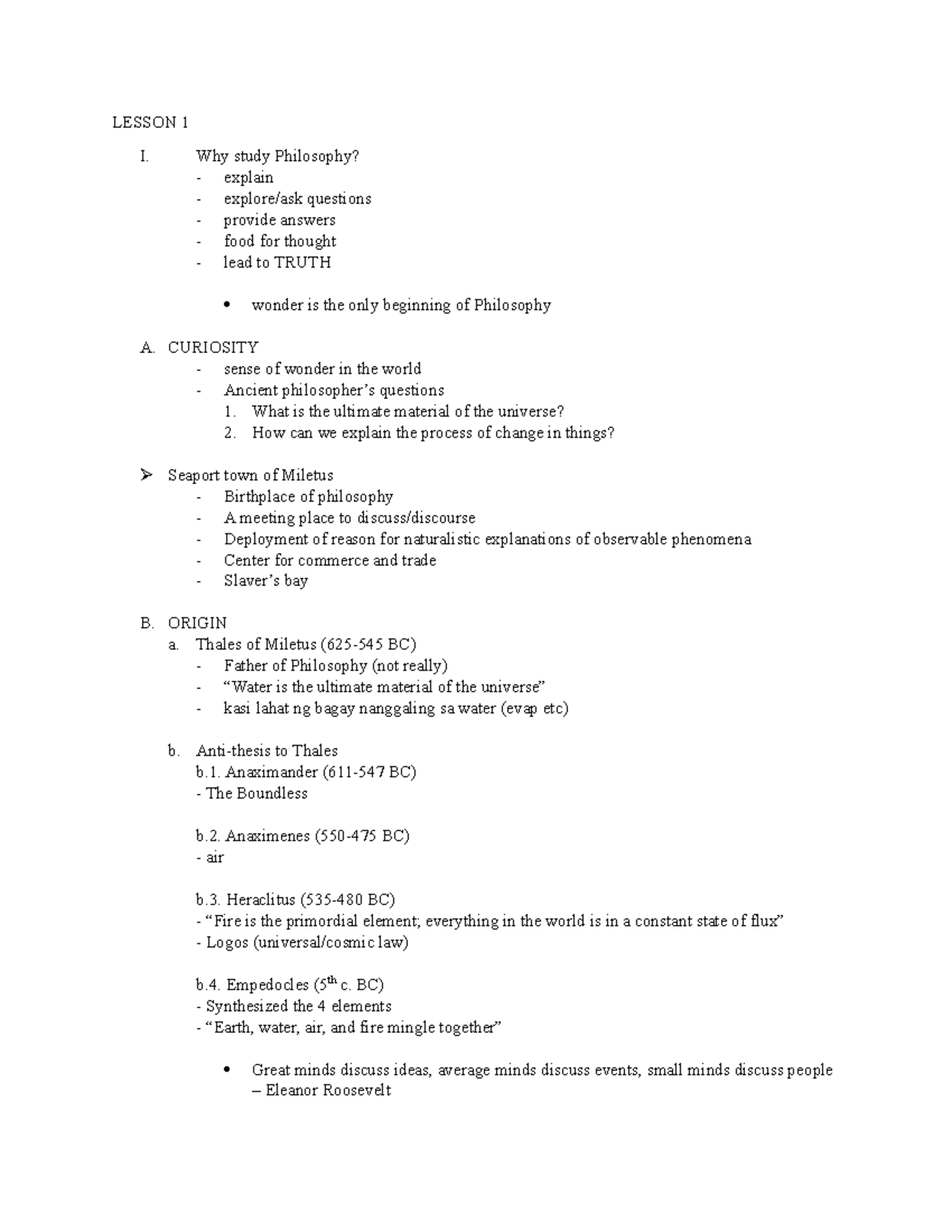 Logic - LESSON 1 I. Why study Philosophy? - explain - explore/ask ...