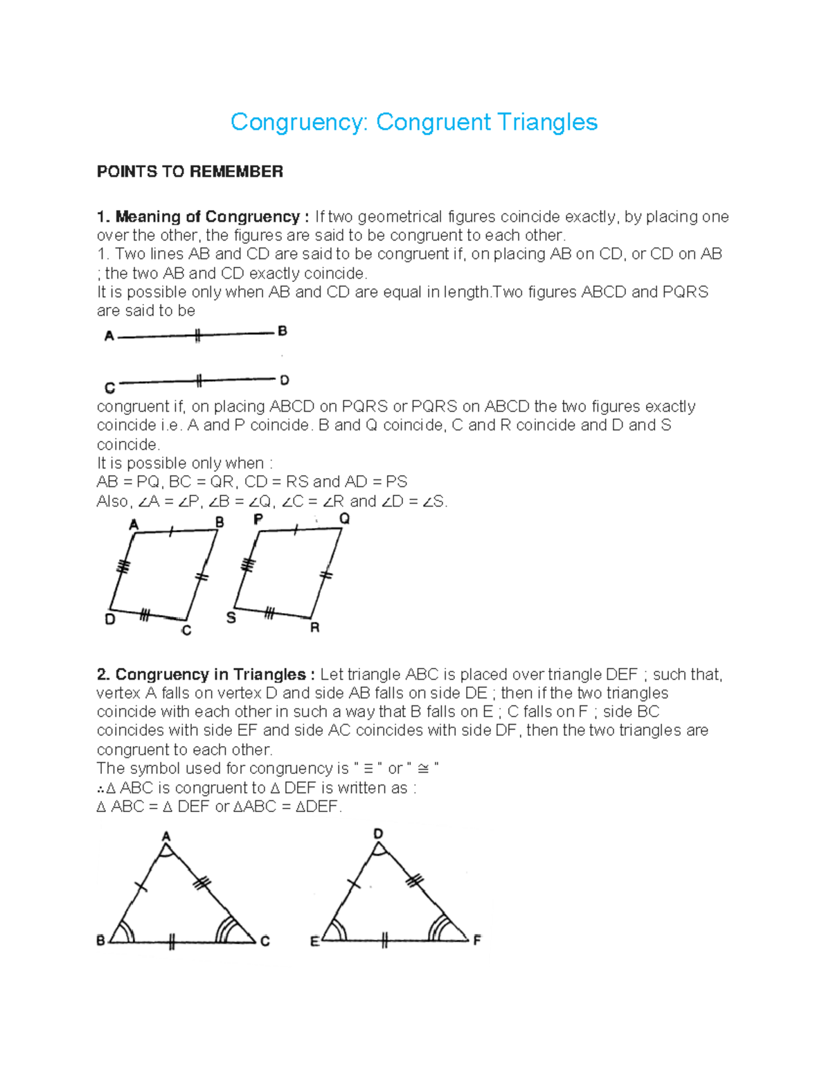Congruency Congruent Triangles - ncertbooksolutions Congruency ...