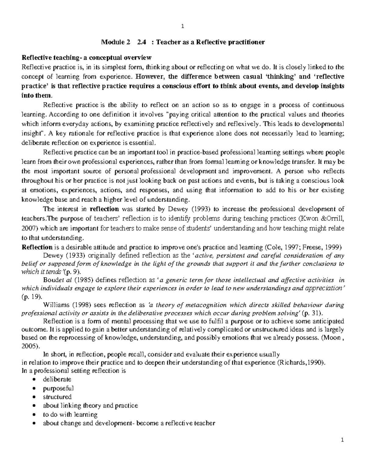 403.11- Module 2 2.4 Teacher as a reflective practitioner - Module 2 2 ...