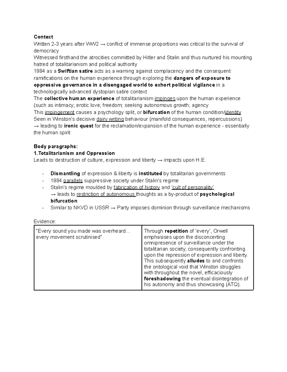 1984 Exam Doc - exam - Context Written 2-3 years after WW2 → conflict ...