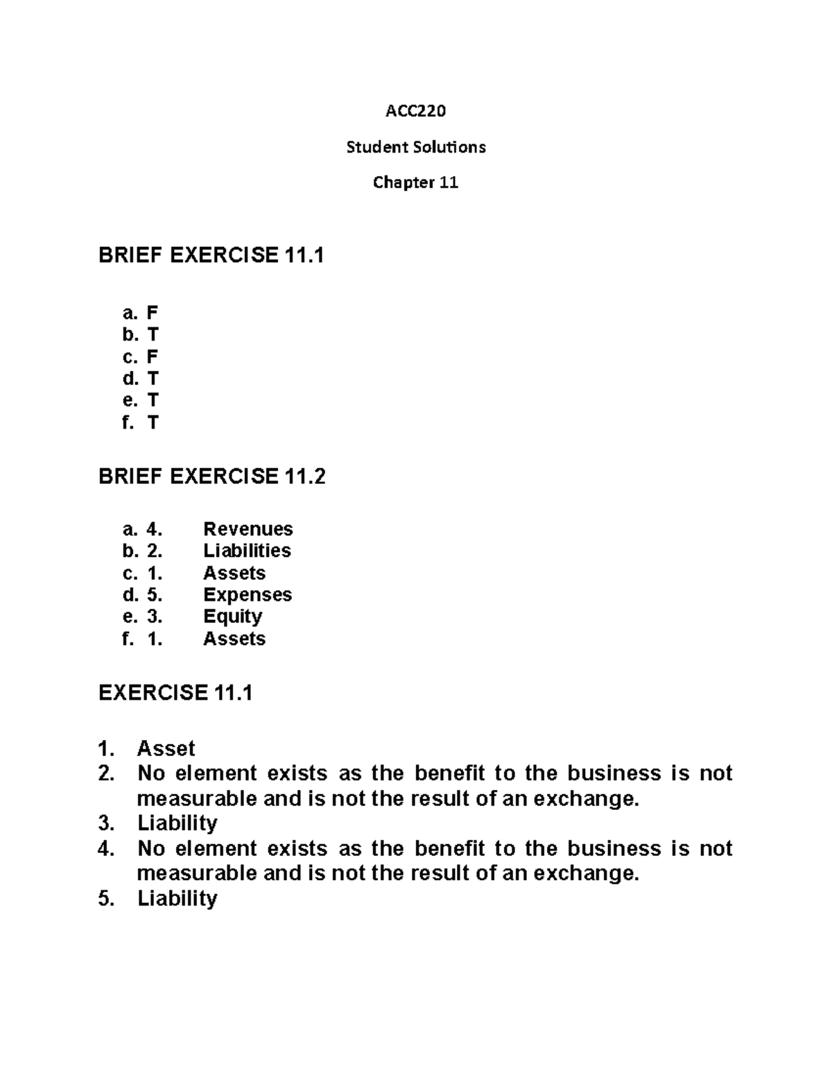 Chapter 11 - Solutions Homework from Professor - ACC 220 - Seneca ...