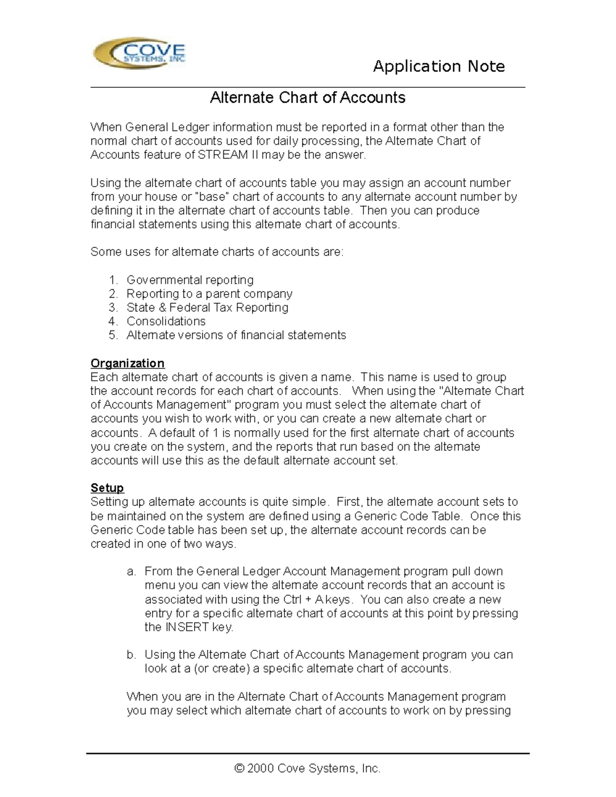 Alternate chart of accounts - Alternate Chart of Accounts When General ...