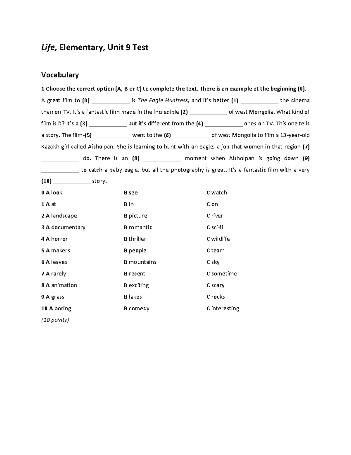 Life 2e Elementary Unit 9 test PDF GUI SV - Life, Elementary, Unit 9 ...