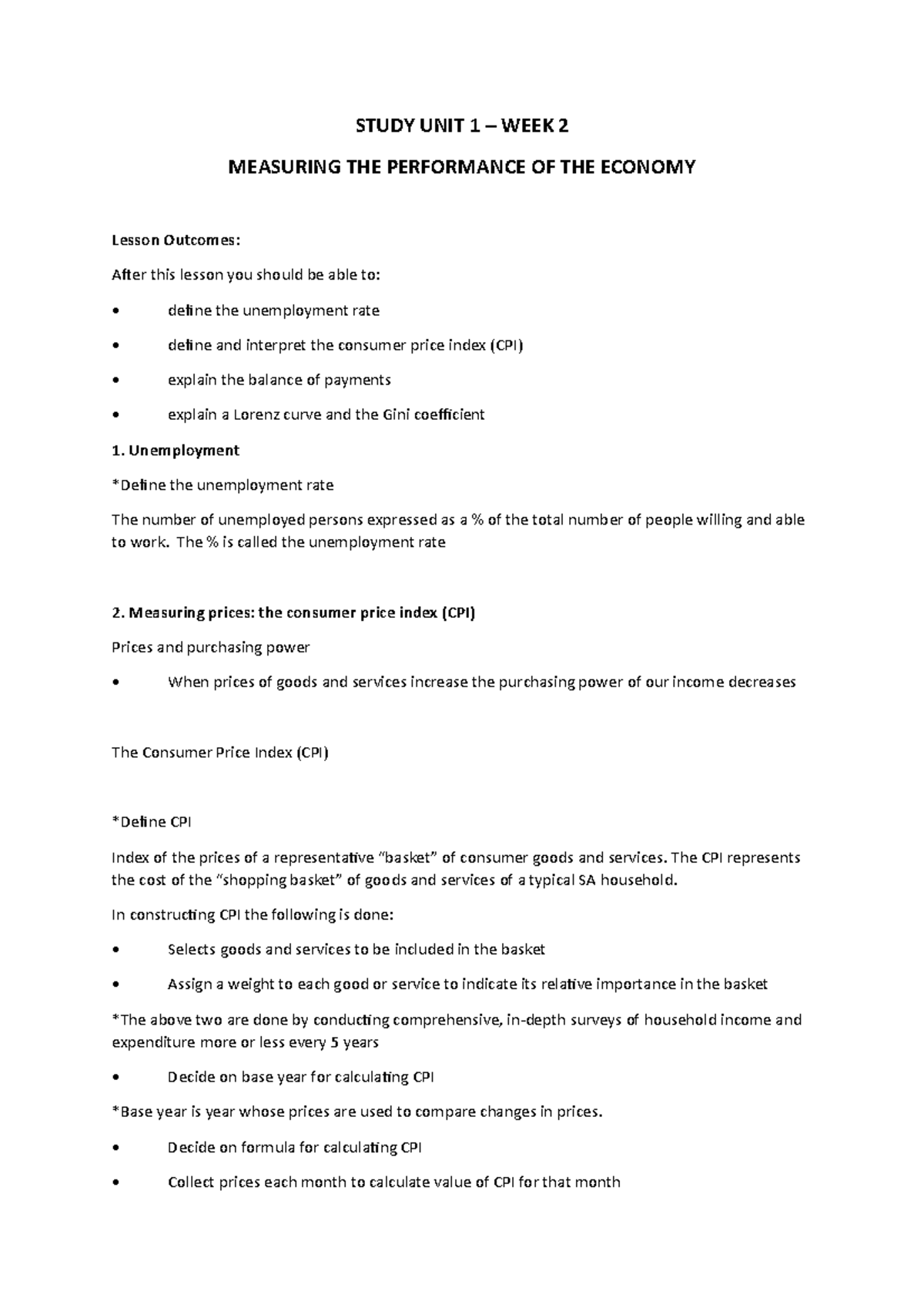 Study Unit 1 - Week 2 - STUDY UNIT 1 – WEEK 2 MEASURING THE PERFORMANCE ...