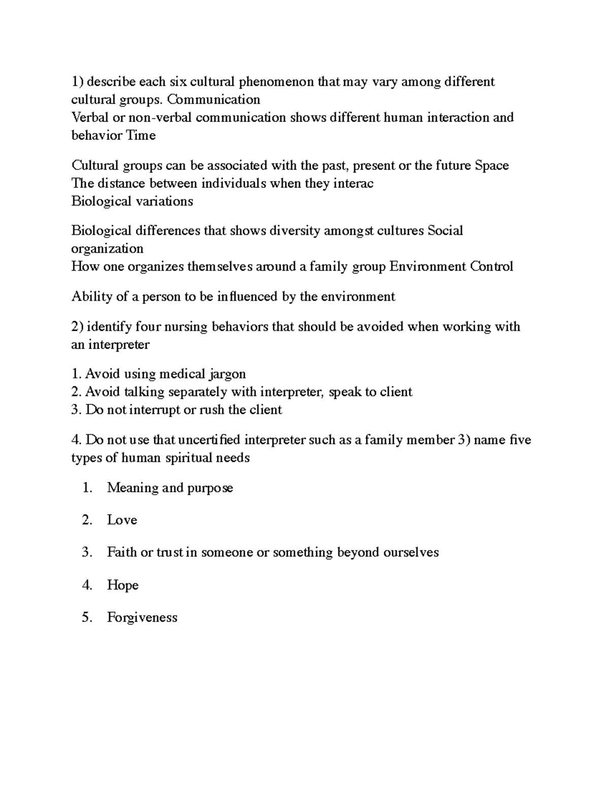 Week 2 questions - Mental health - describe each six cultural ...