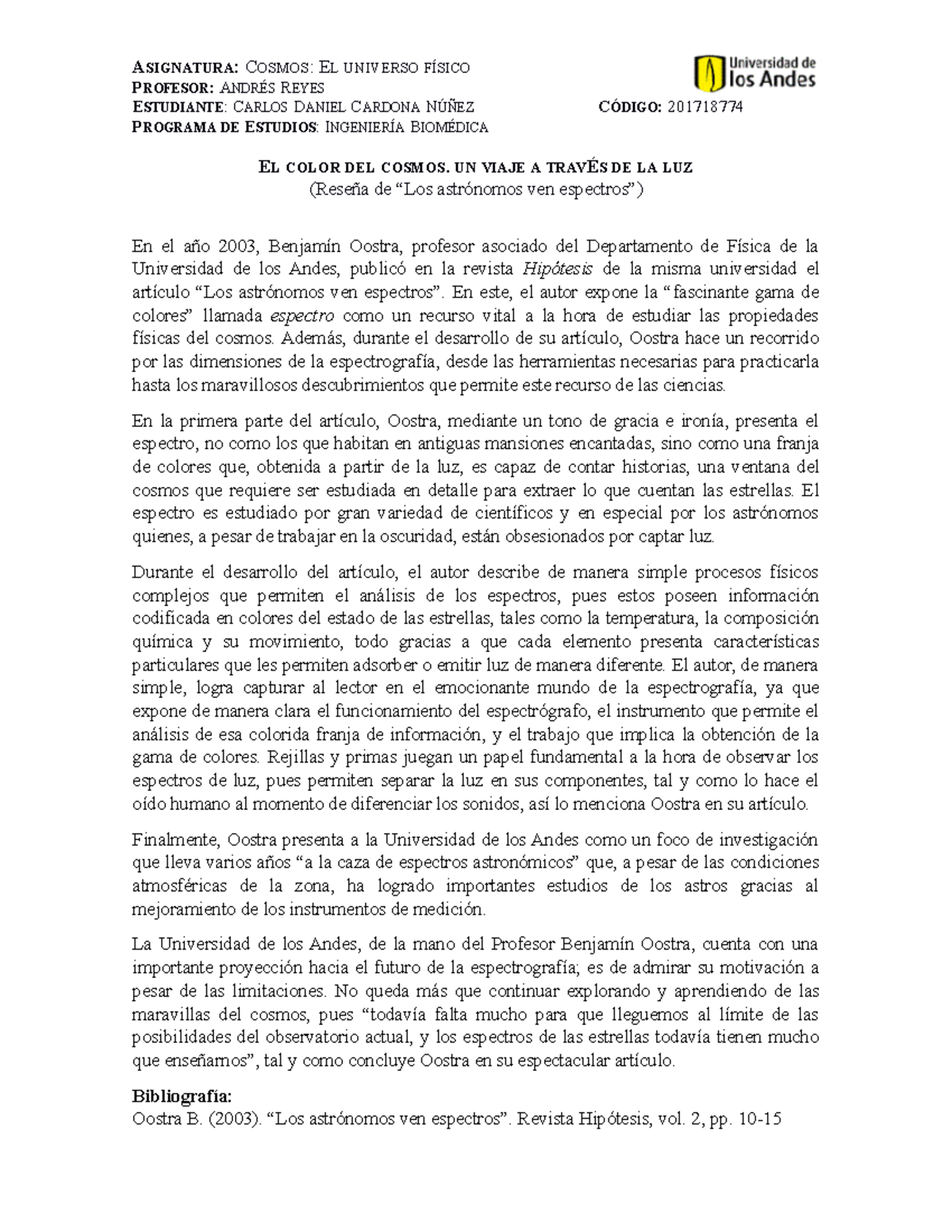 Reseña Cosmos el Universo Físico - ASIGNATURA: COSMOS: EL UNIVERSO ...