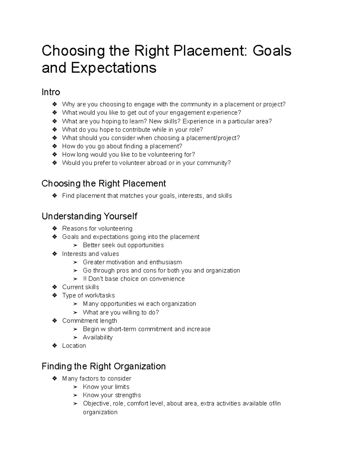 Lesson 7 Choosing the Right Placement Goals and Expectations - Choosing ...