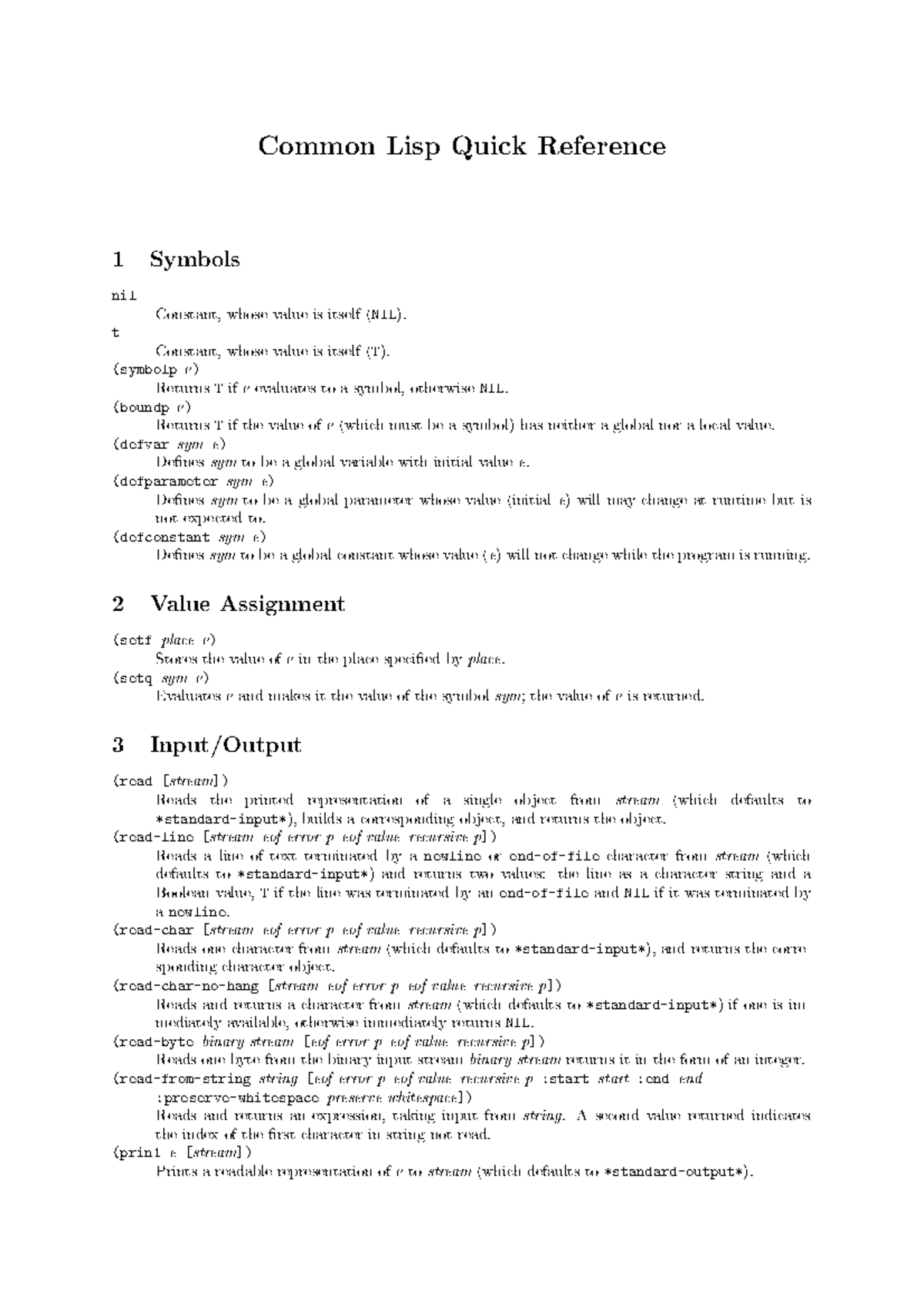 Cl-quick-reference - Cl-quick-reference - Common Lisp Quick Reference ...