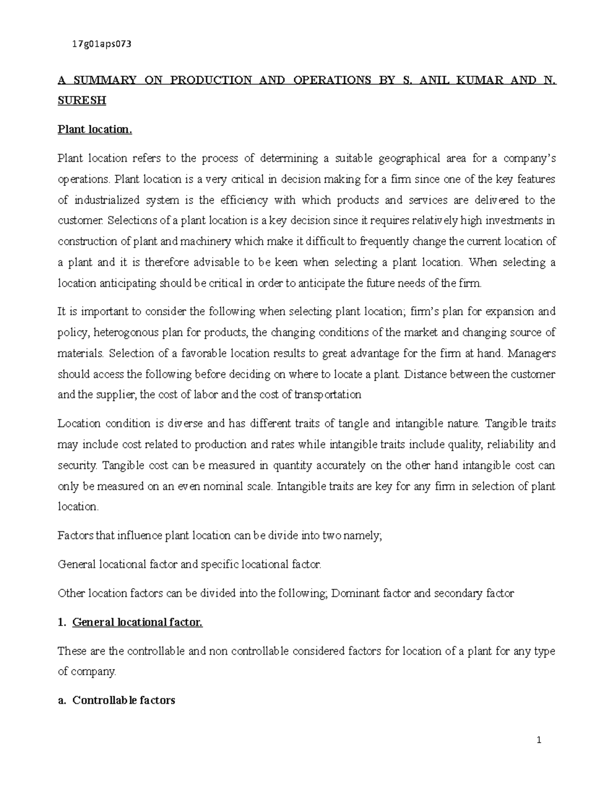 A Summary ON Production AND Operations BY S - A SUMMARY ON PRODUCTION ...