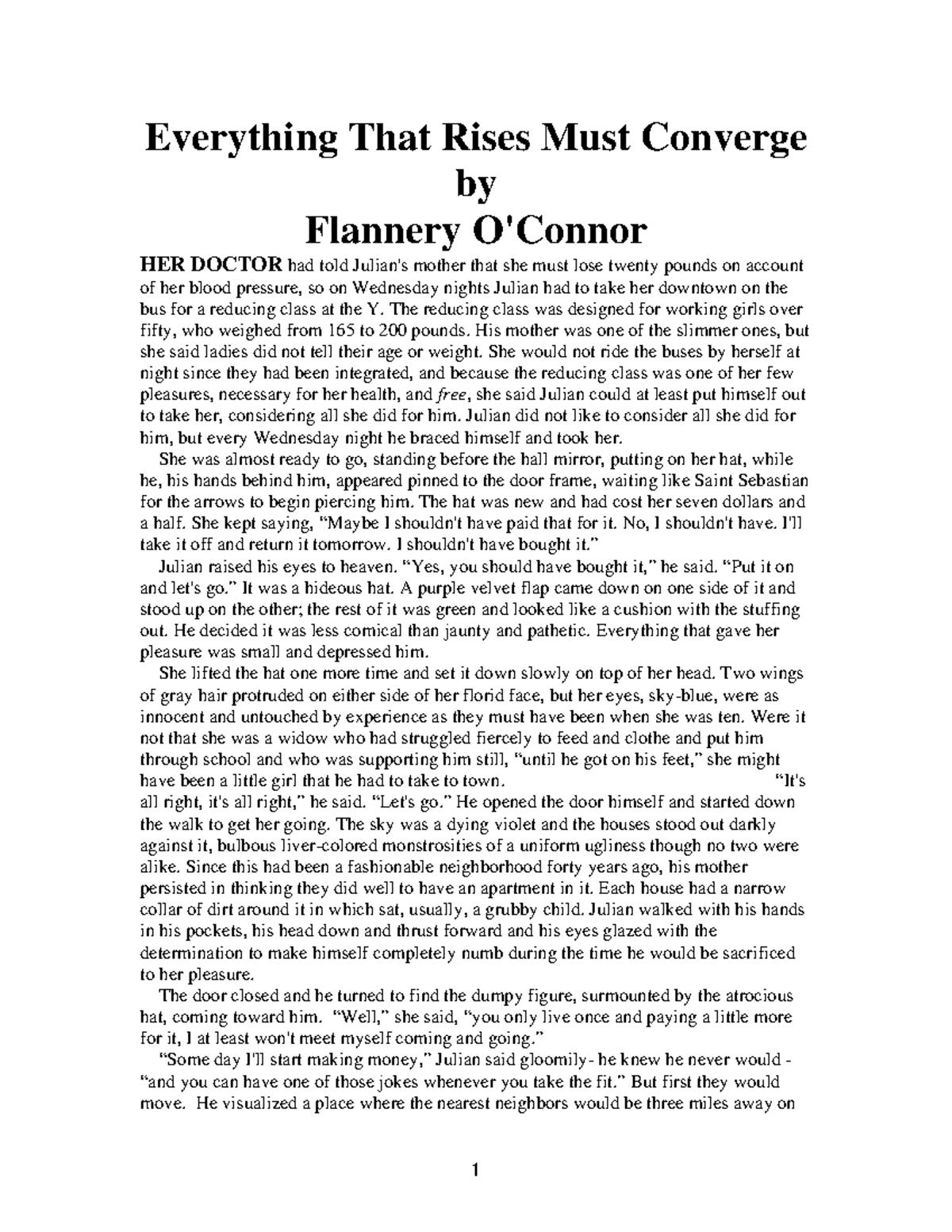 American short story - Everything That Rises Must Converge by Flannery ...
