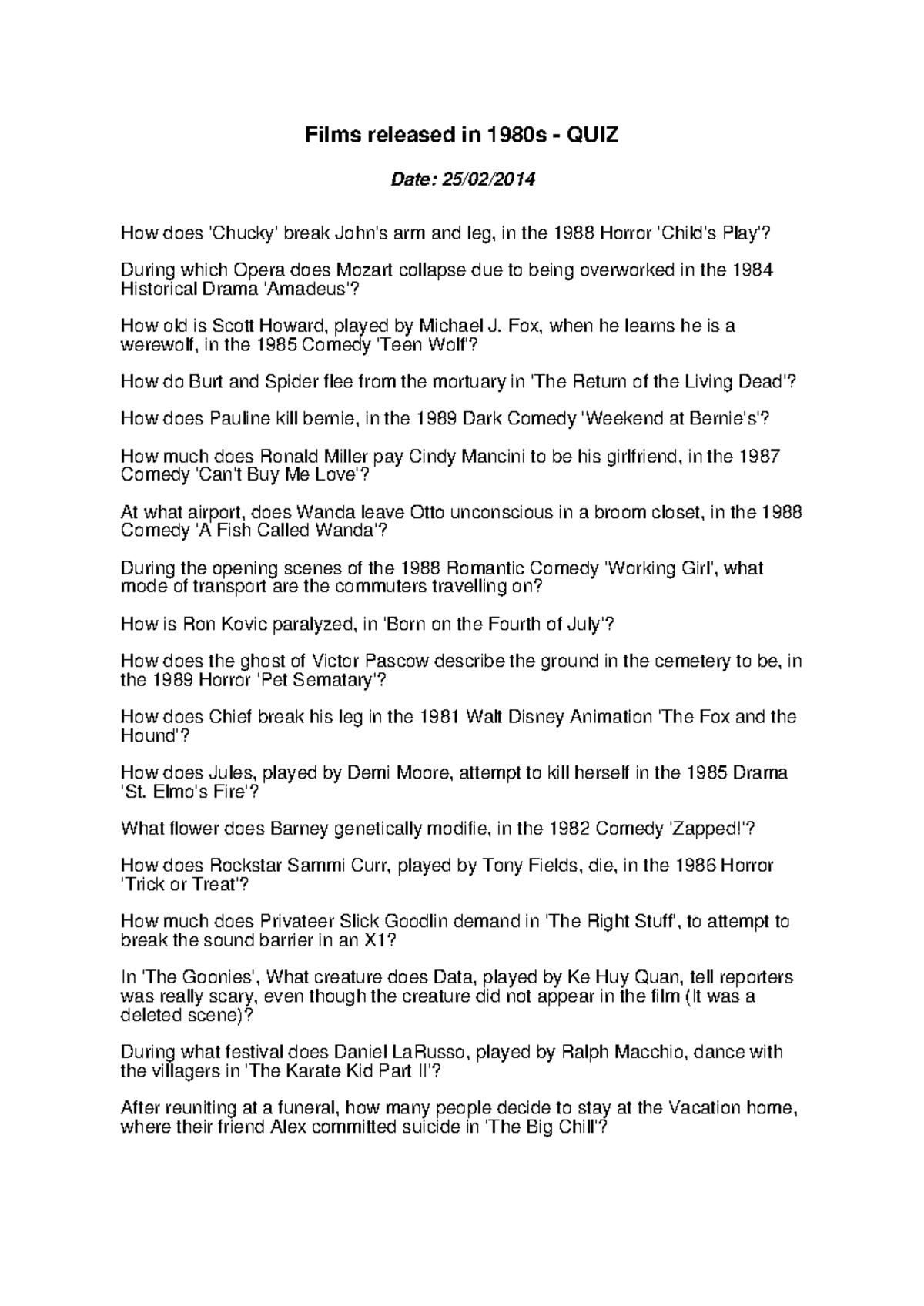 Films released in 1980s QUIZ 52 - Films released in 1980s - QUIZ Date ...