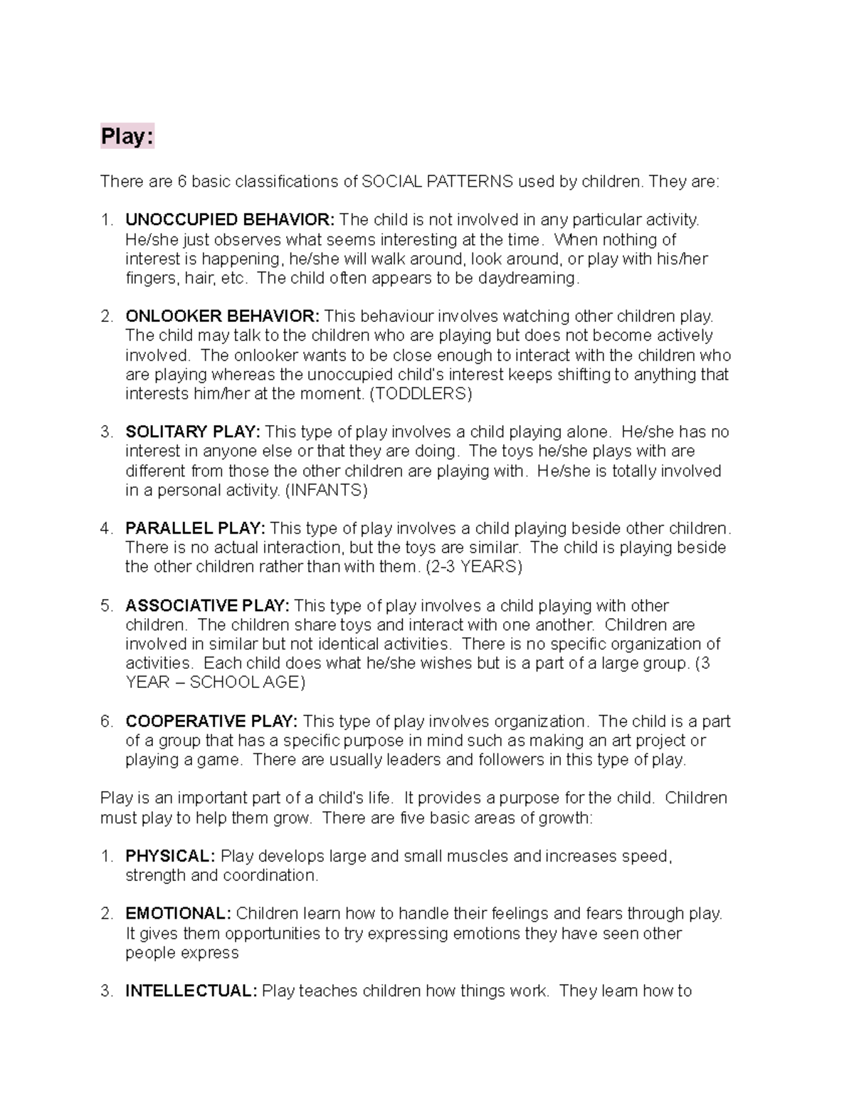 Play for children - Play: There are 6 basic classifications of SOCIAL ...