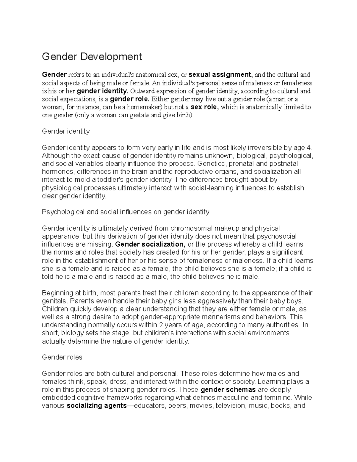 Gender Development - Gender Development Gender refers to an individual ...