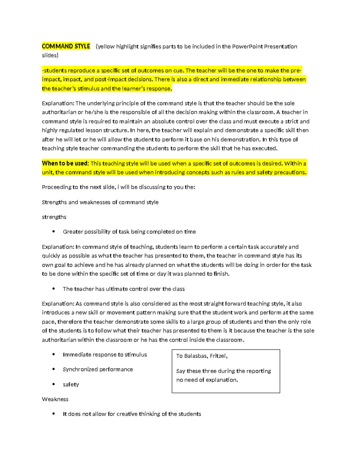 Command style - related to teaching education. types of lesson plan ...