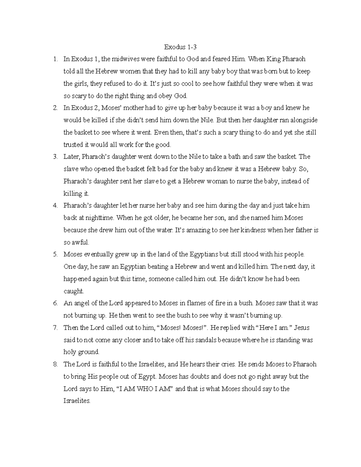 Exodus 1-3 - Take aways - Exodus 1- In Exodus 1, the midwives were ...