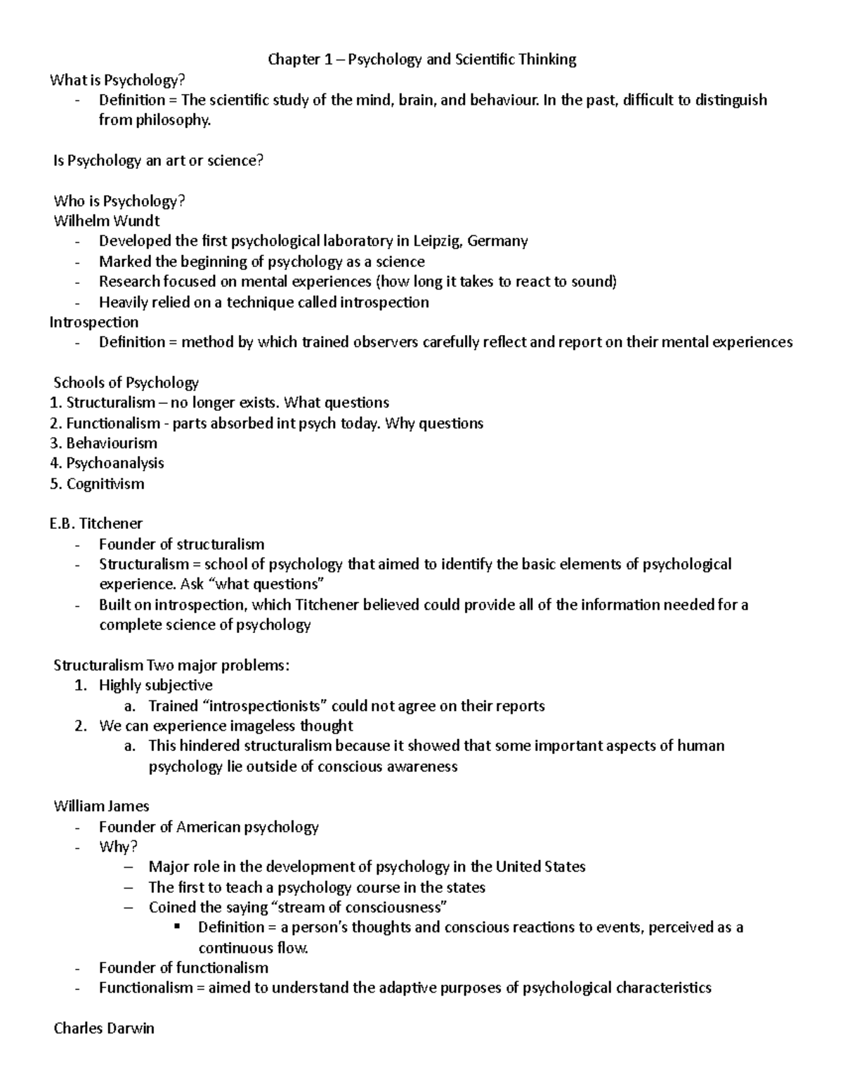 Chapter 1 - Lecture notes 1 - What is Psychology? - Definition = The ...