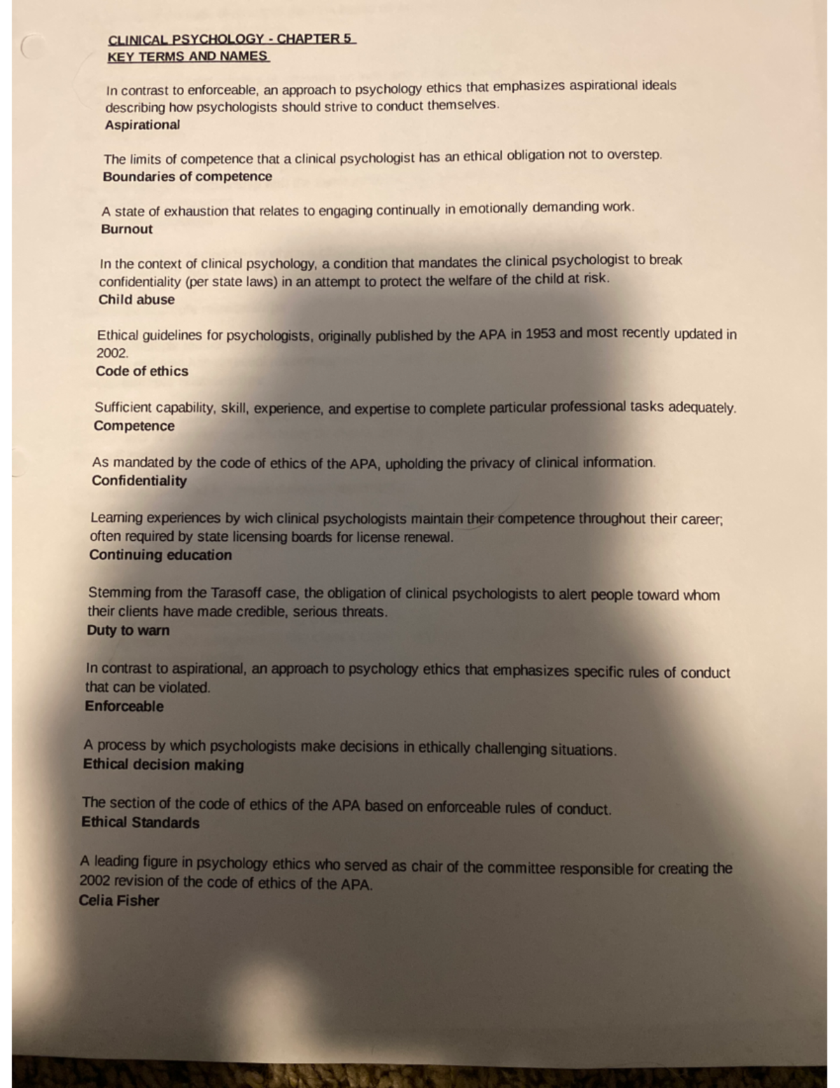 Clinical psychology chapter 5 people and terms - PSYC 2020 - Studocu