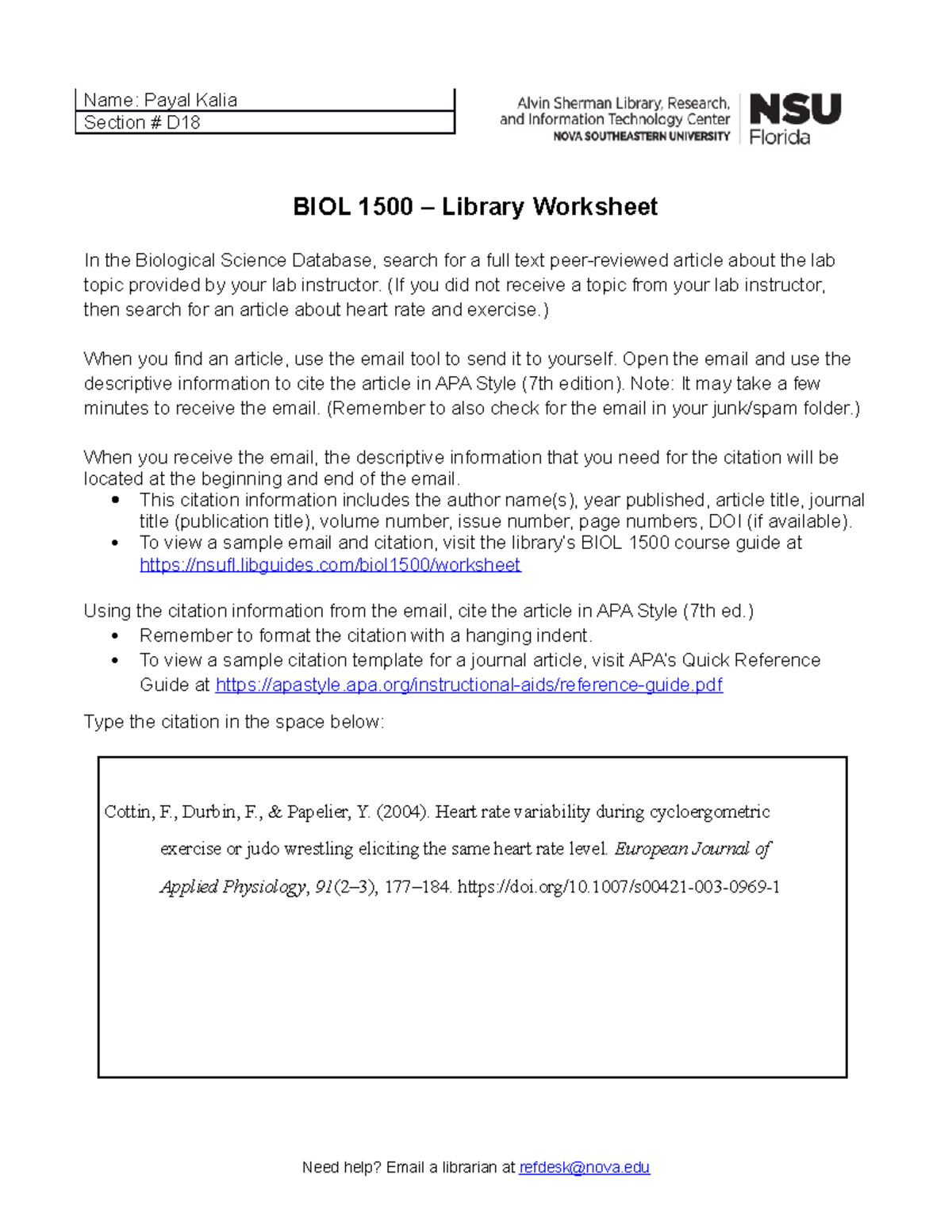 BIOL 1500 - Worksheet - Fall 2020 - BIOL 1500 – Library Worksheet In ...