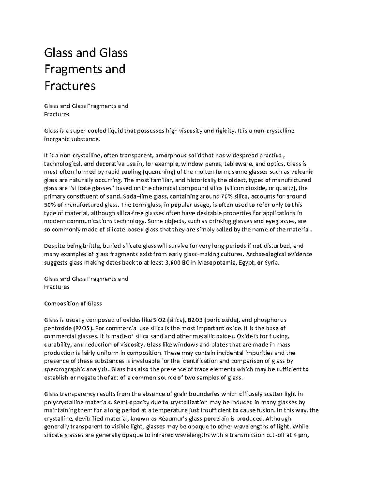 Glass and Glass - Glass and Glass Fragments and Fractures Glass and ...
