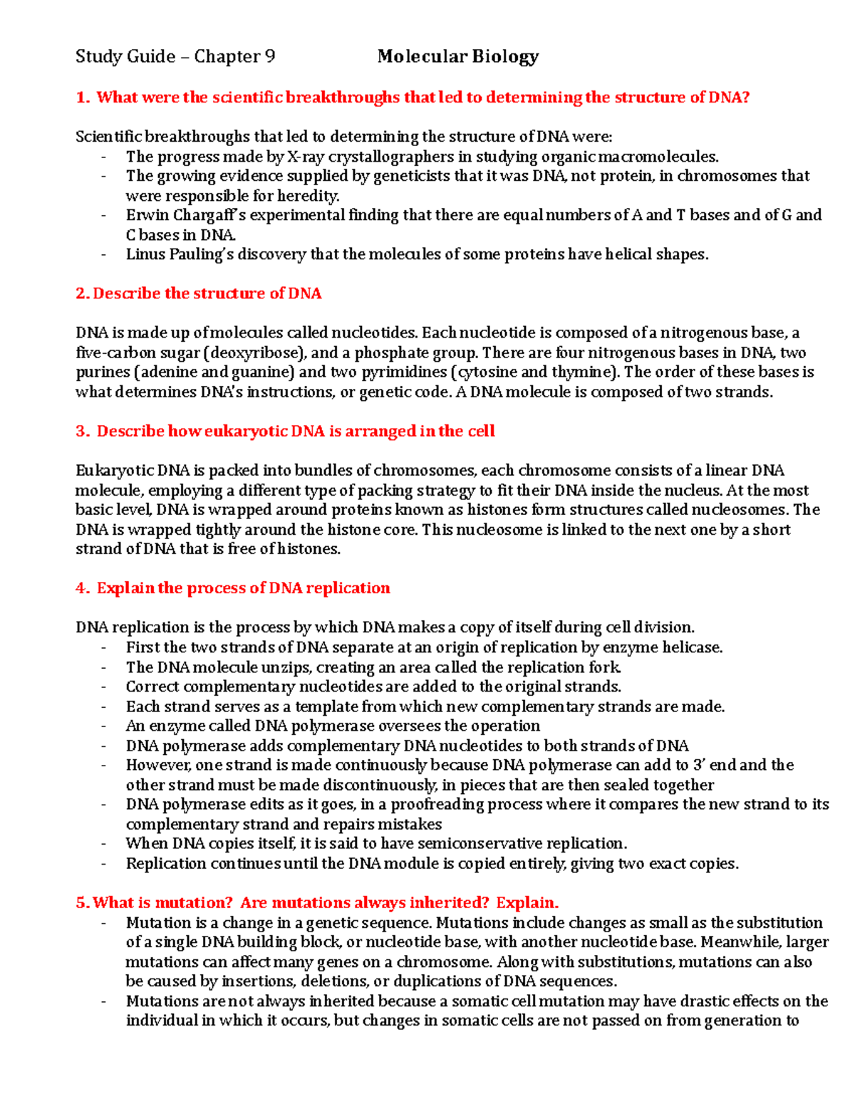 Chapter 9 Study Guide - Professor: Jean Replicon Course: Intro to ...