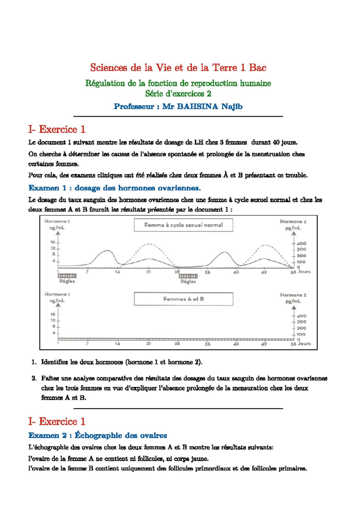 Regulation de la fonction de reproduction humaine serie d exercices 2 2 ...