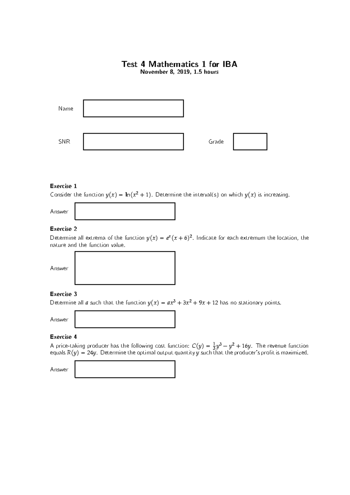 Test4 math 2019 2020 - Test 4 Mathemati s 1 for IBA Novemb er 8, 2019 ...