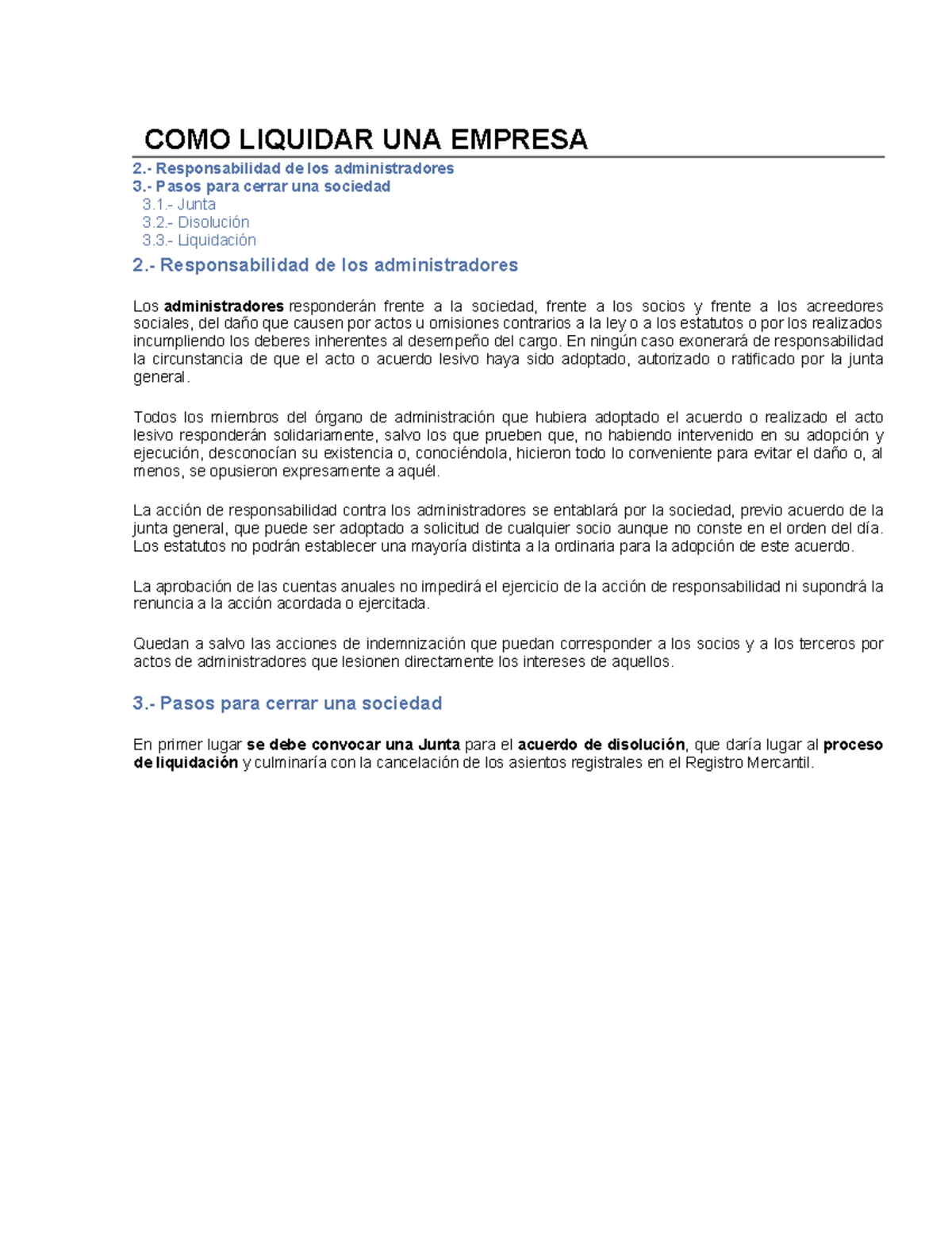 COMO Liquidar UNA Empresa - COMO LIQUIDAR UNA EMPRESA 2.- Responsabilidad de los administradores ...