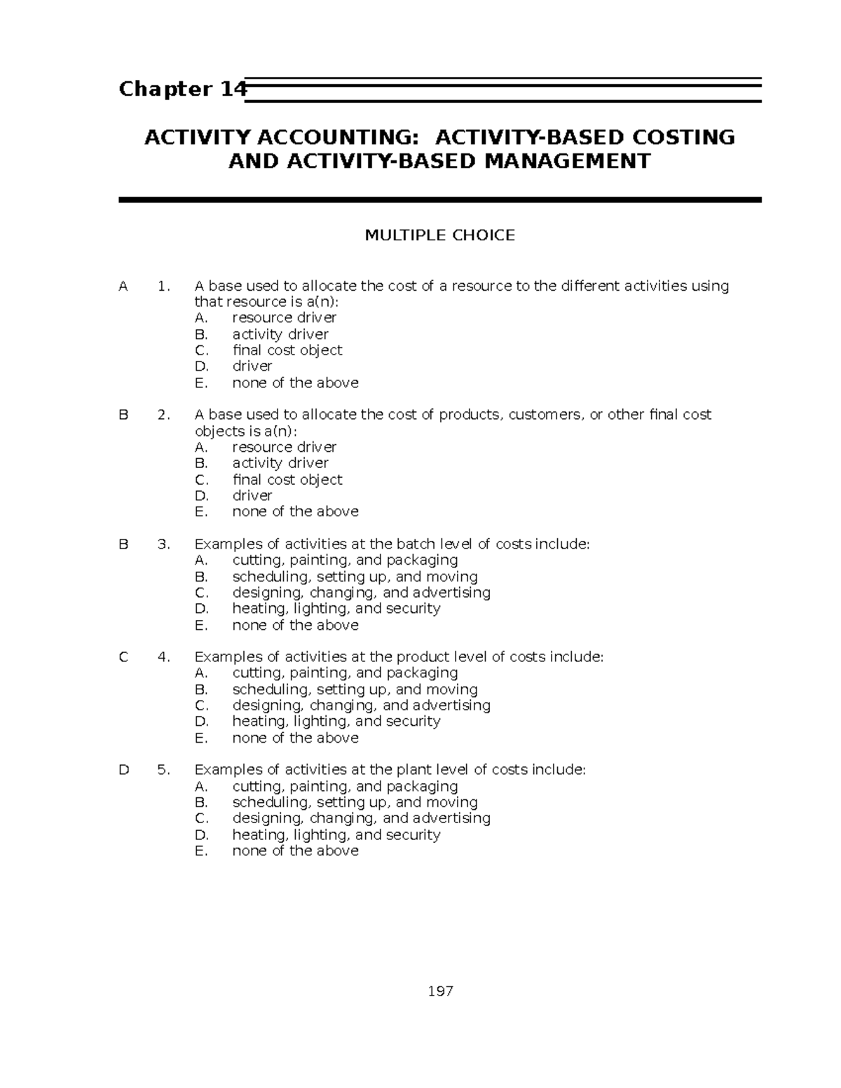 TEST BANK Cost Accounting 14E by Carter Ch14 - Chapter 14 ACTIVITY ...