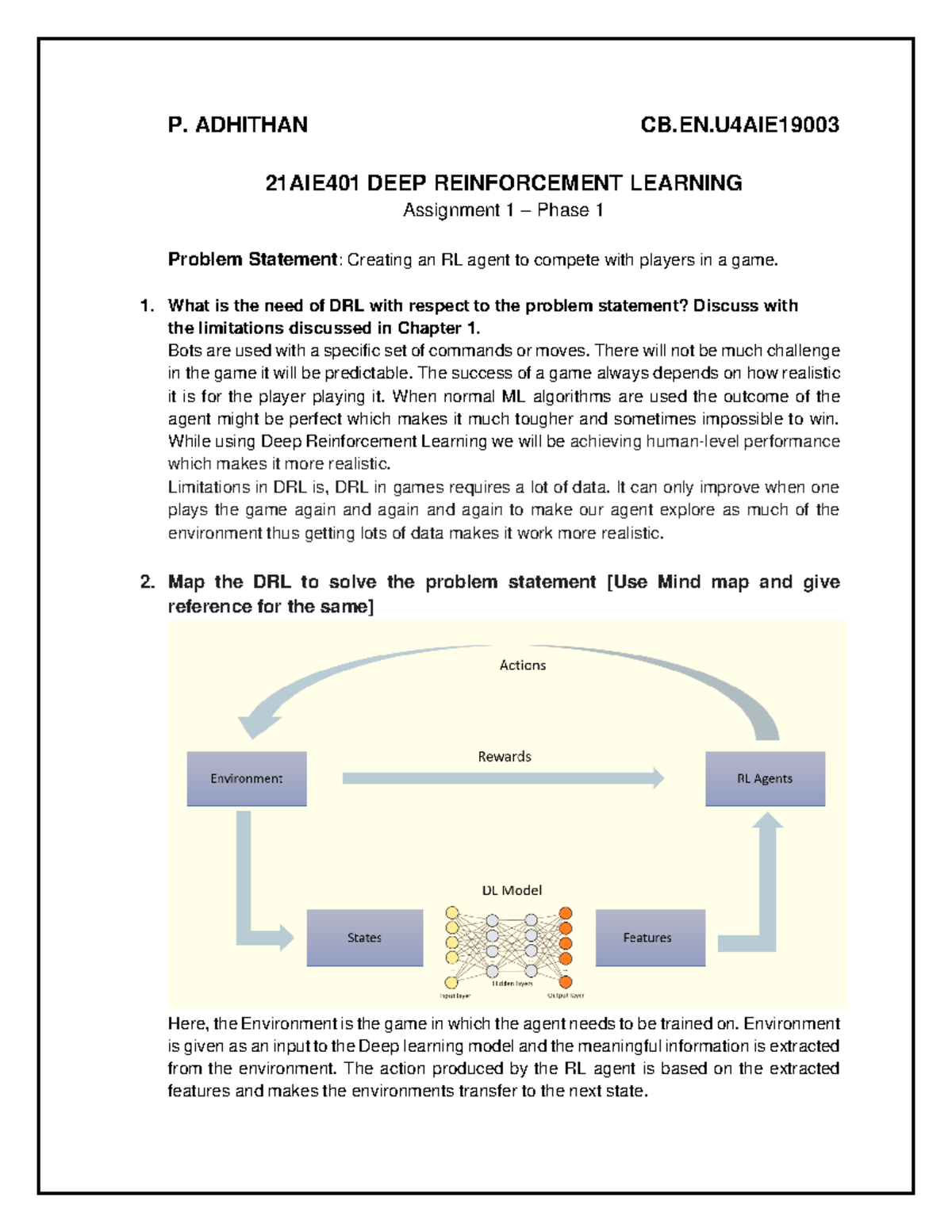 Adhithan P - [CB.EN. CB - sowmya - P. ADHITHAN CB.EN 21AIE401 DEEP REINFORCEMENT LEARNING ...