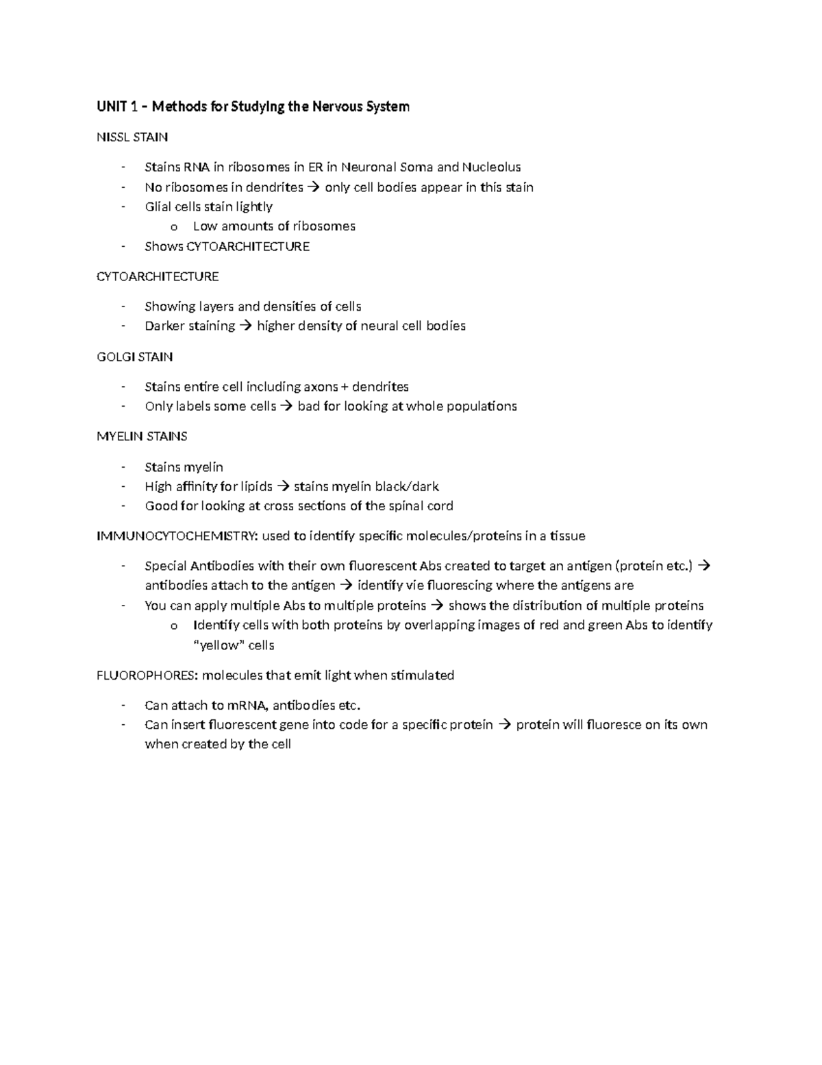 Module 1 review - FNA - Summary Functional Neuroanatomy - UNIT 1 ...