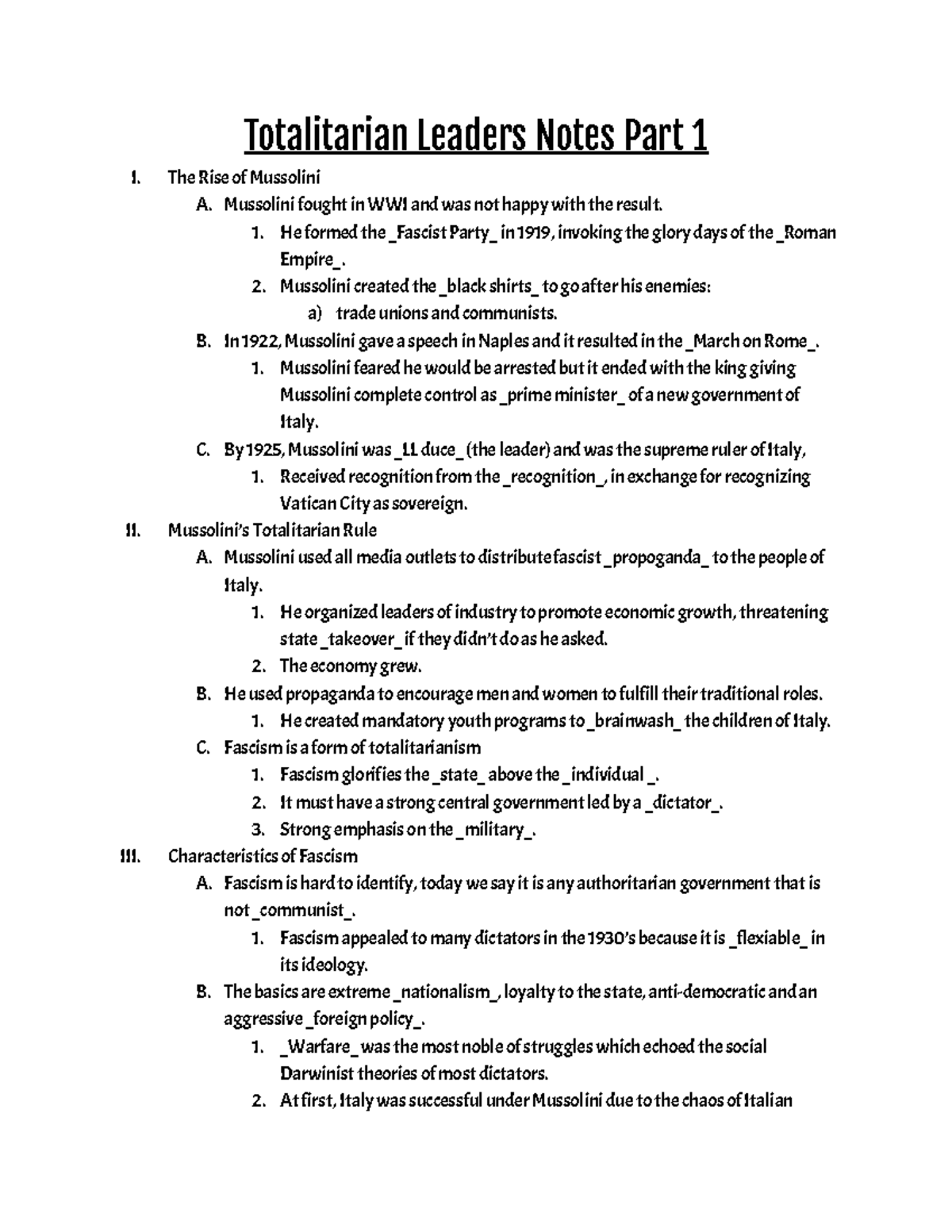 Ddd - ddddddddddddddddd - Totalitarian Leaders Notes Part 1 I. The Rise ...