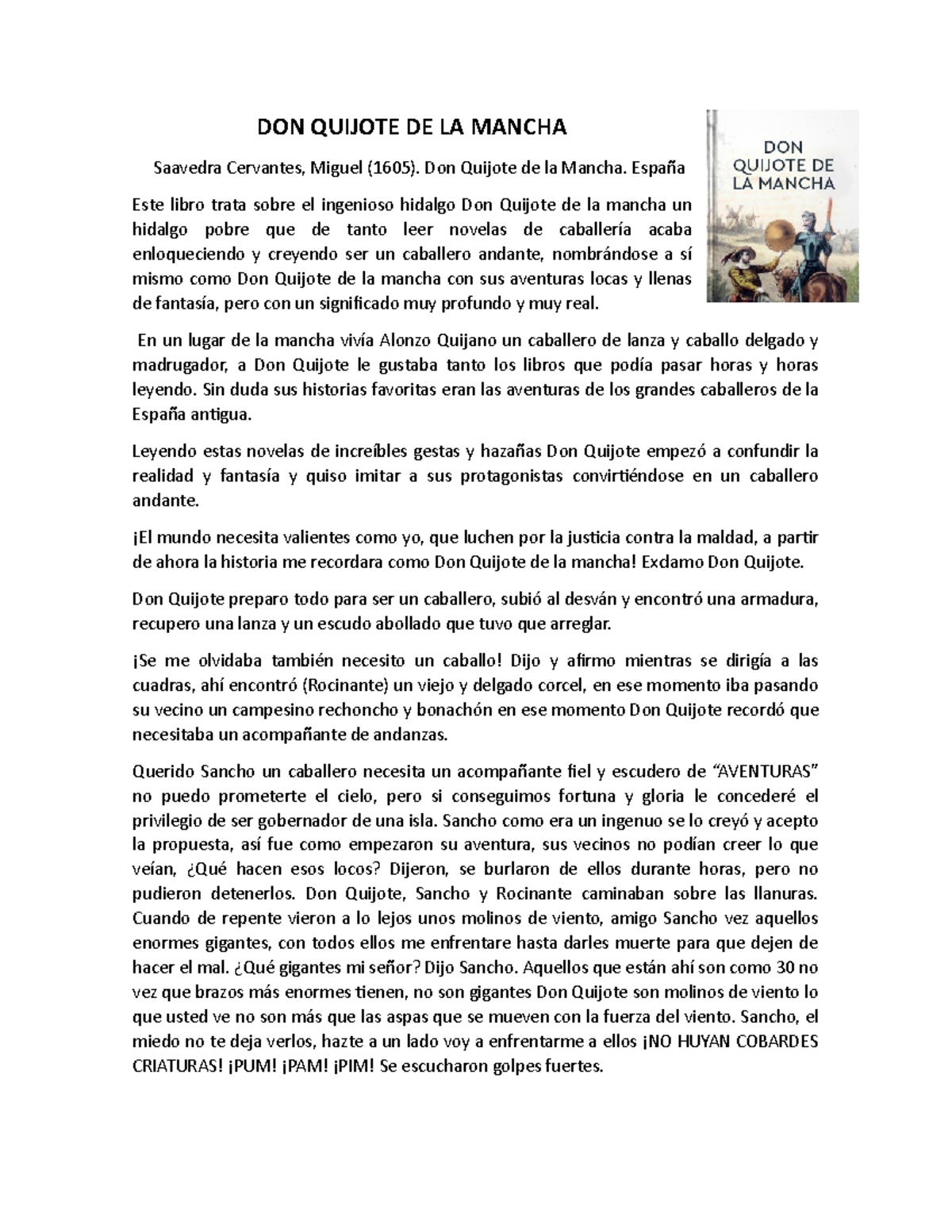 DON Quijote DE LA Mancha - DON QUIJOTE DE LA MANCHA Saavedra Cervantes ...