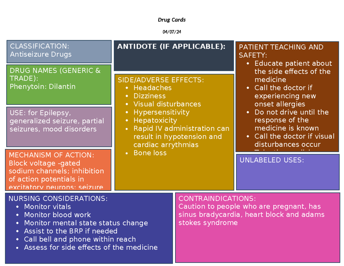 Week 14 drug cards - 04/07/ CLASSIFICATION: Antiseizure Drugs ANTIDOTE ...