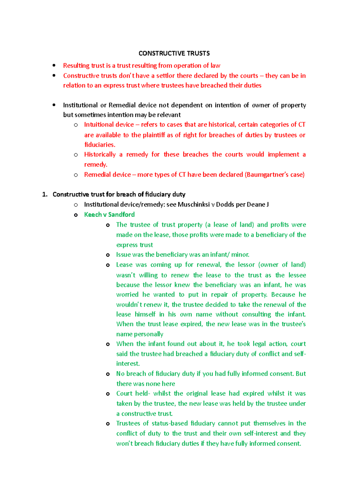 Law of Trust: Summary of Constructive Trusts in detail (full cases) - CONSTRUCTIVE TRUSTS - Studocu
