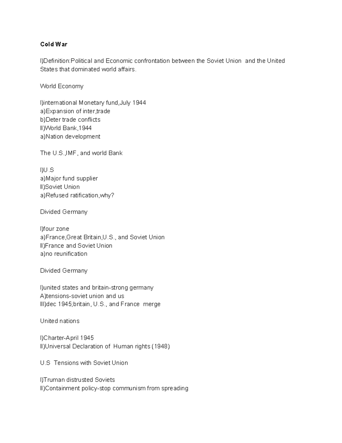 Cold war - us history since 1865 - Cold War l)Definition:Political and ...