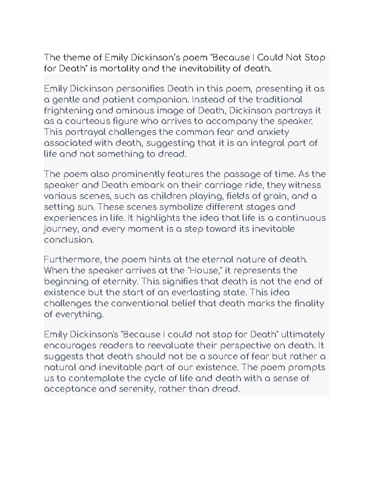 Because i could not stop summary and critical analysis emilly dickinson ...