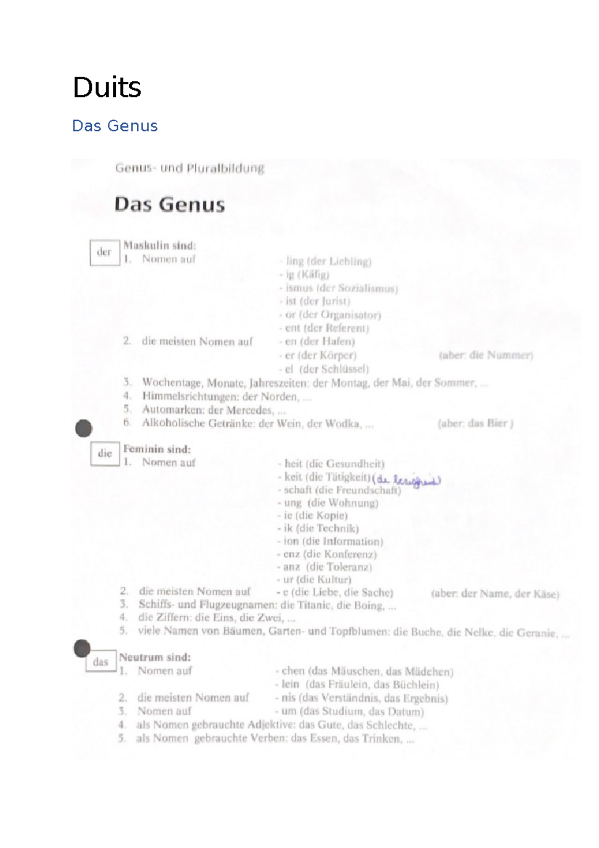 Grammatik - Duits Das Genus Das Personalpronomen Nominativ Akkusativ ...