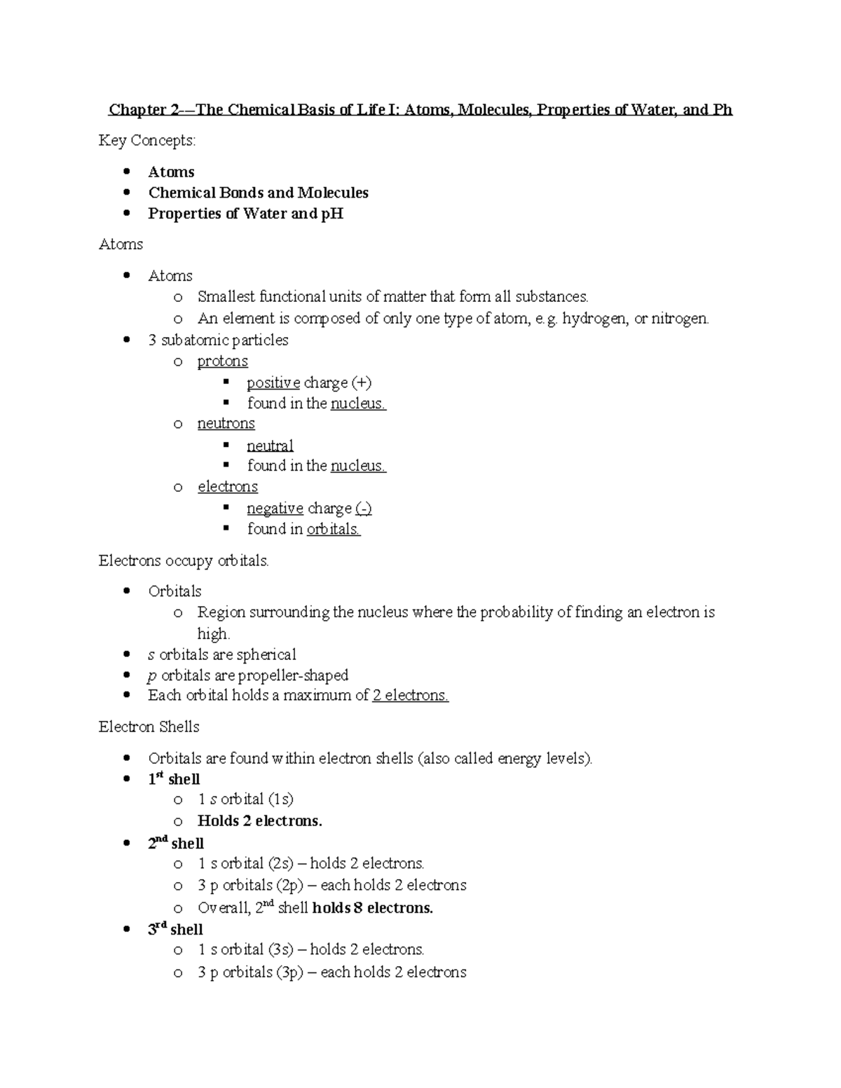 Chemical Basis Of Life - Class Materials - Chapter 2-The Chemical Basis ...