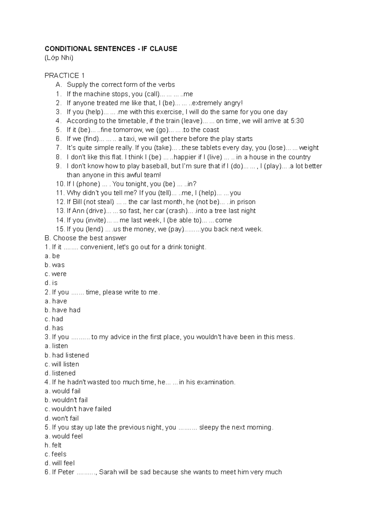Conditional Sentences - If clause - CONDITIONAL SENTENCES - IF CLAUSE ...